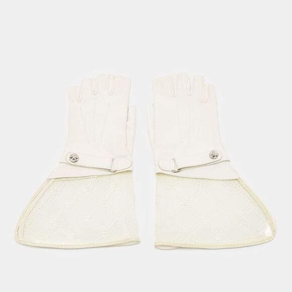 CHANEL | Accessories | Chanel White Leather And Pvc Fingerless Gloves ...